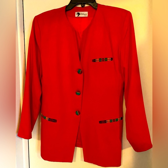 Other | Red Blazer With Kente Cloth Accents Size 8 | Poshmark